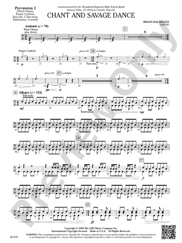Chant and Savage Dance: Percussion 2: Percussion 2 Part: Brian Balmages ...