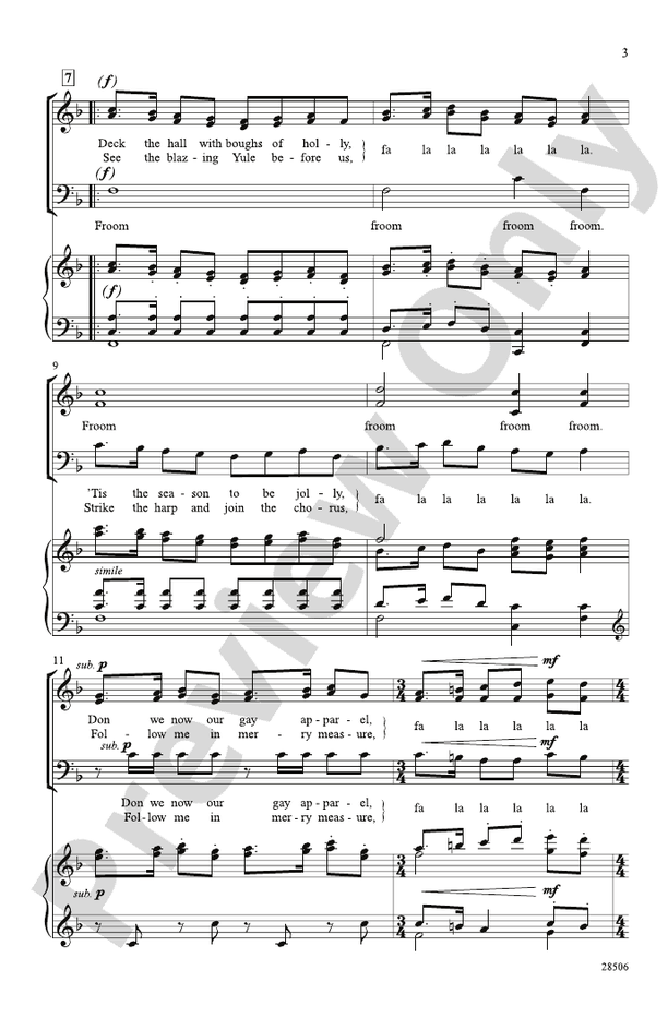 Deck the Hall: 3-Part Mixed Choral Octavo - Digital Sheet Music Download