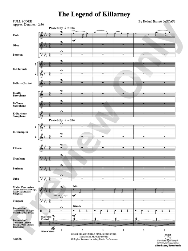 The Legend of Killarney: Score: Concert Band Score - Digital Sheet ...