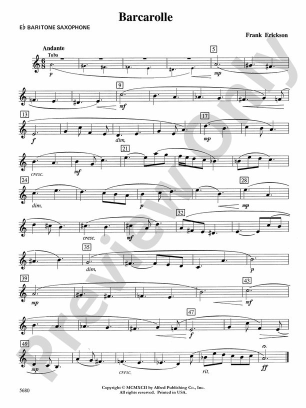 Barcarolle: E-flat Baritone Saxophone: E-flat Baritone Saxophone Part - Digital Sheet Music Download