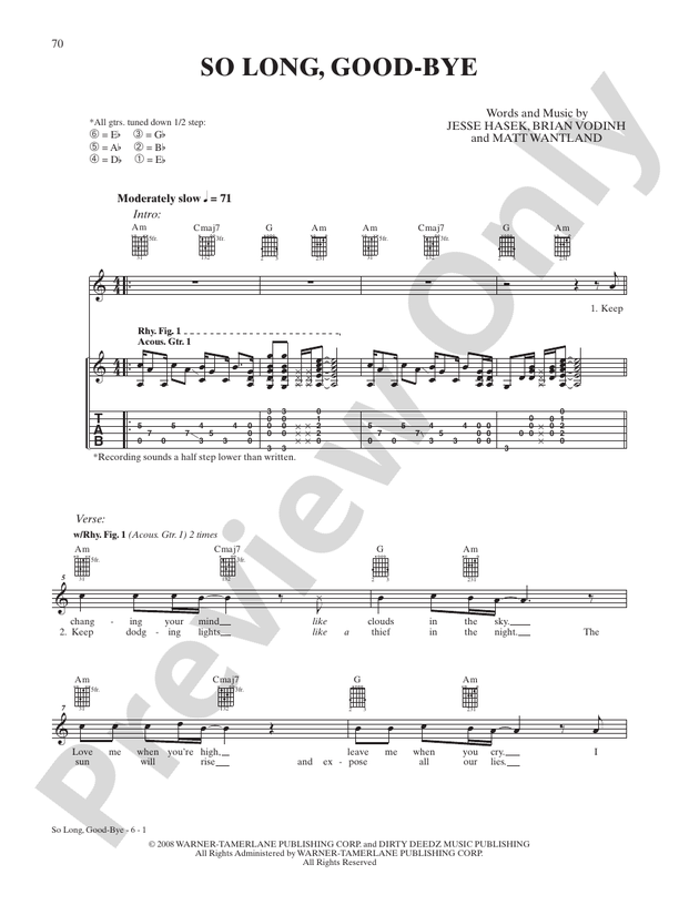 So Long, Good-bye: Guitar: 10 Years - Digital Sheet Music Download