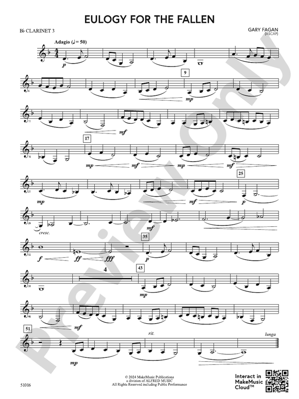 Eulogy for the Fallen: 3rd B-flat Clarinet: 3rd B-flat Clarinet Part - Digital Sheet Music Download