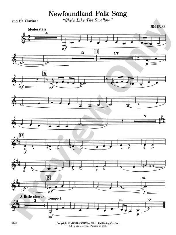 Newfoundland Folk Song: 2nd B-flat Clarinet: 2nd B-flat Clarinet Part ...