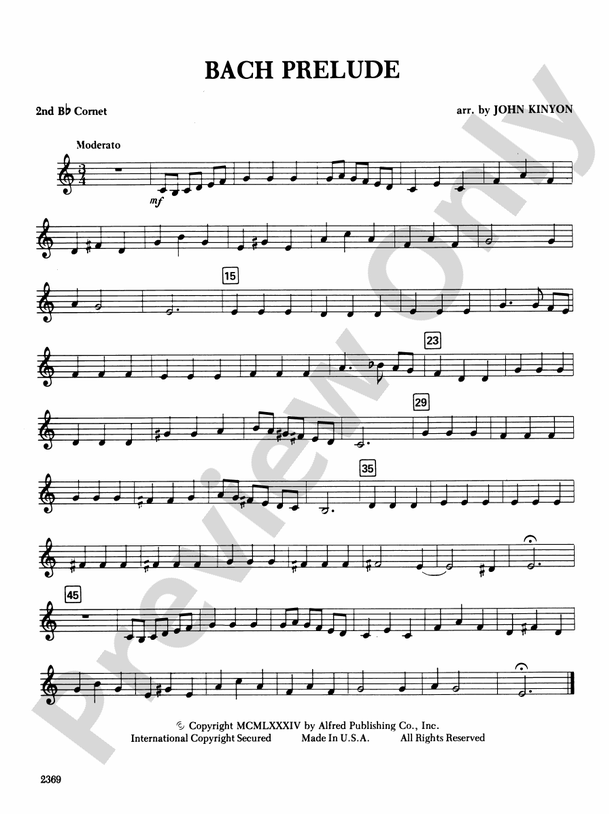 Bach Prelude: 2nd B-flat Cornet: 2nd B-flat Cornet Part - Digital Sheet Music Download