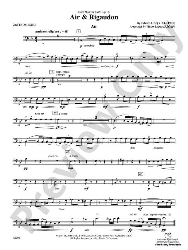 Air & Rigaudon: 2nd Trombone: 2nd Trombone Part - Digital Sheet Music Download