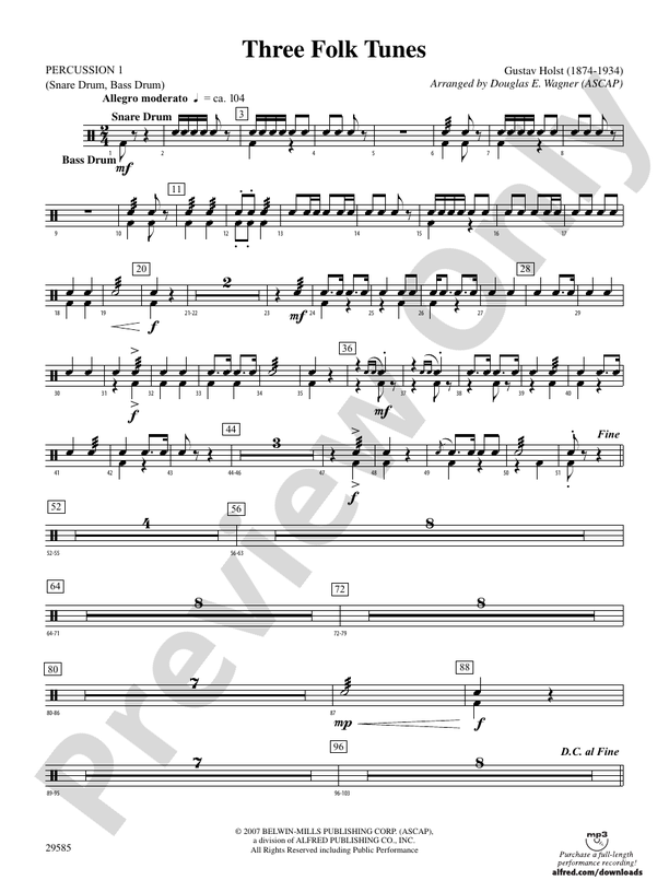 Three Folk Tunes: 1st Percussion: 1st Percussion Part - Digital Sheet ...