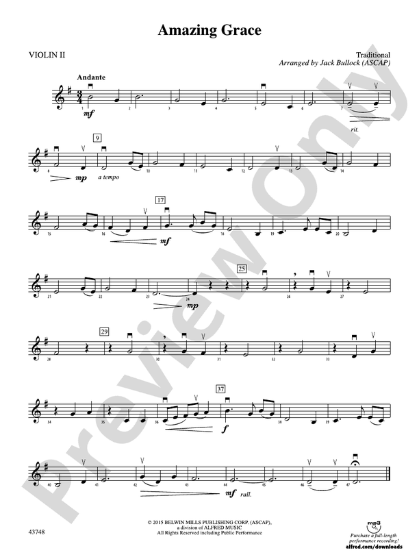 Amazing Grace: 2nd Violin: 2nd Violin Part - Digital Sheet Music Download
