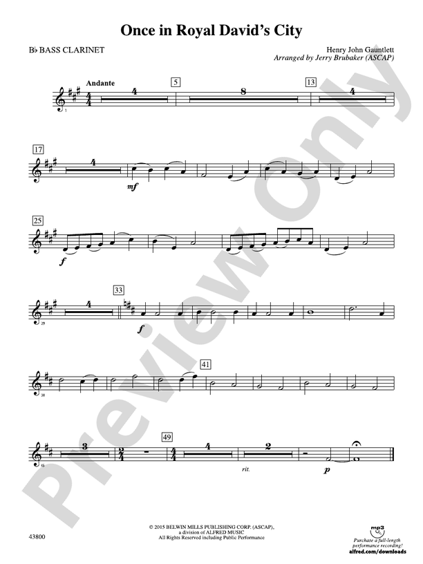 Once in Royal David's City: B-flat Bass Clarinet: B-flat Bass Clarinet Part - Digital Sheet ...
