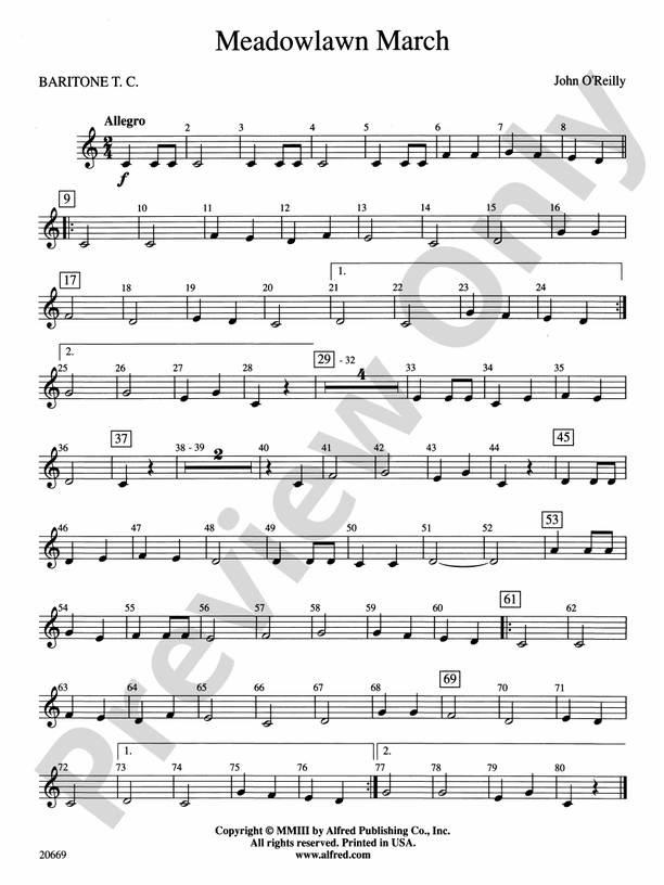 Meadowlawn March: Baritone T.C.: Baritone T.C. Part - Digital Sheet ...