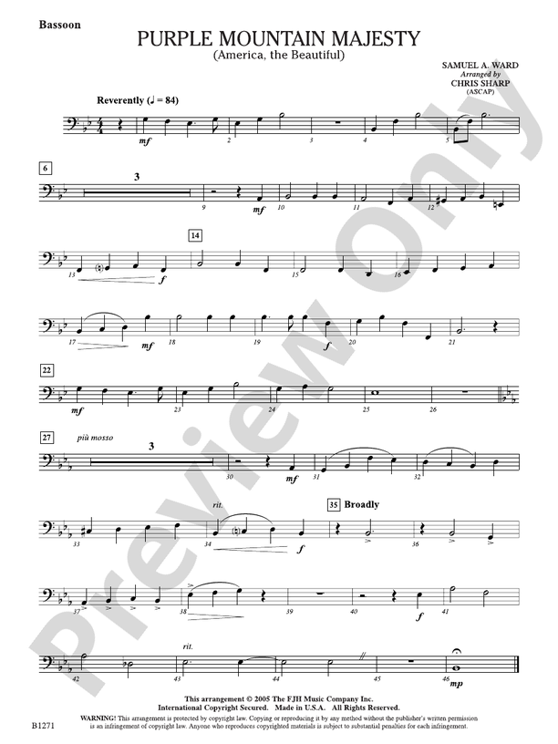 Purple Mountain Majesty (America, The Beautiful): Bassoon: Bassoon Part ...