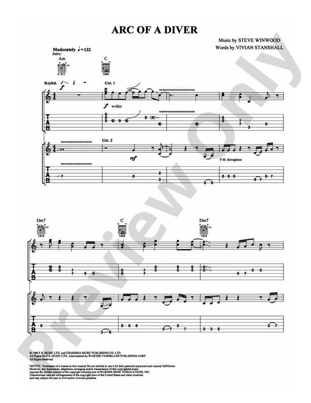 Arc of a Diver: Guitar TAB: Steve Winwood - Digital Sheet Music Download