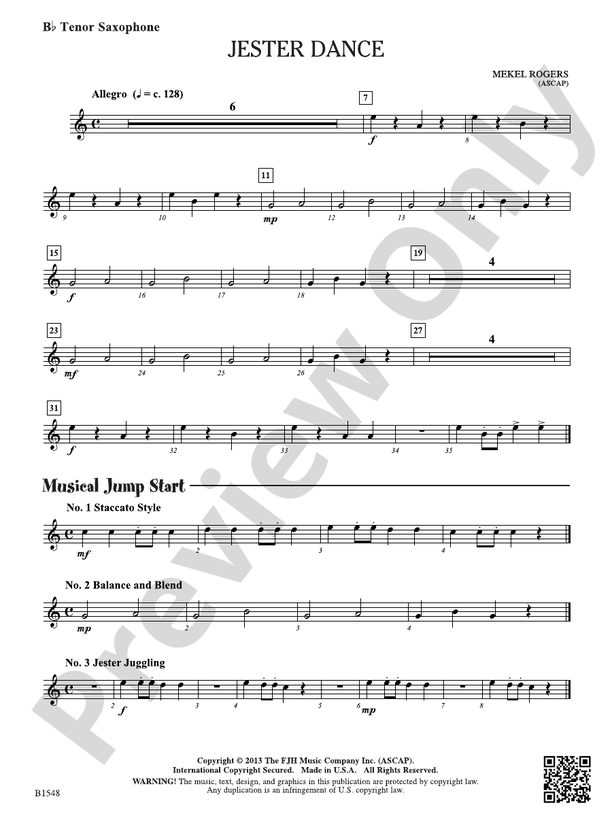 Jester Dance: B-flat Tenor Saxophone: B-flat Tenor Saxophone Part: Mekel Rogers - Digital Sheet ...