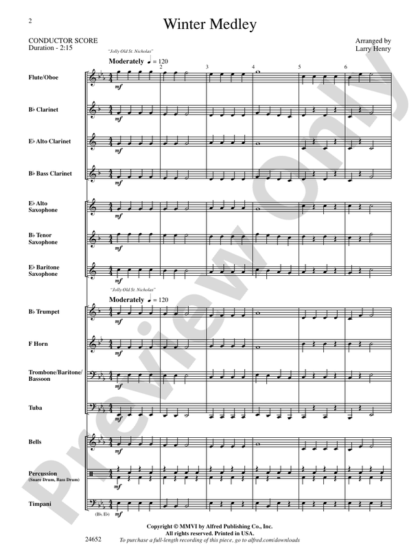 Winter Medley: Concert Band Conductor Score & Parts - Digital Sheet ...