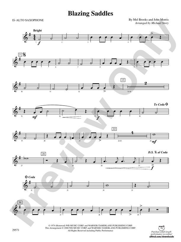 Blazing Saddles: E-flat Alto Saxophone: E-flat Alto Saxophone Part - Digital Sheet Music Download