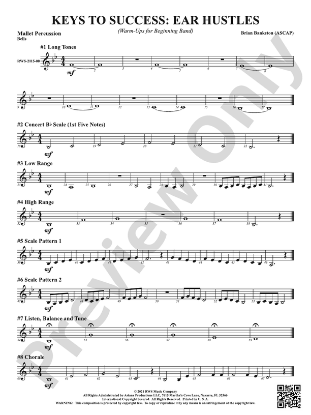 Keys to Success: Ear Hustles - Warm-Ups for Beginning Band: 1st Mallet ...