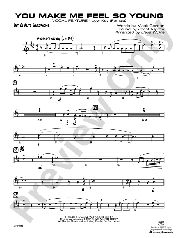 You Make Me Feel So Young: E-flat Alto Saxophone: E-flat Alto Saxophone Part - Digital Sheet ...