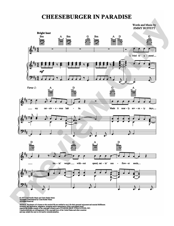 Cheeseburger in Paradise: Piano/Vocal/Chords: Jimmy Buffett - Digital ...