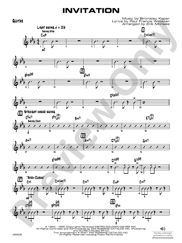Invitation: Guitar: Guitar Part - Digital Sheet Music Download