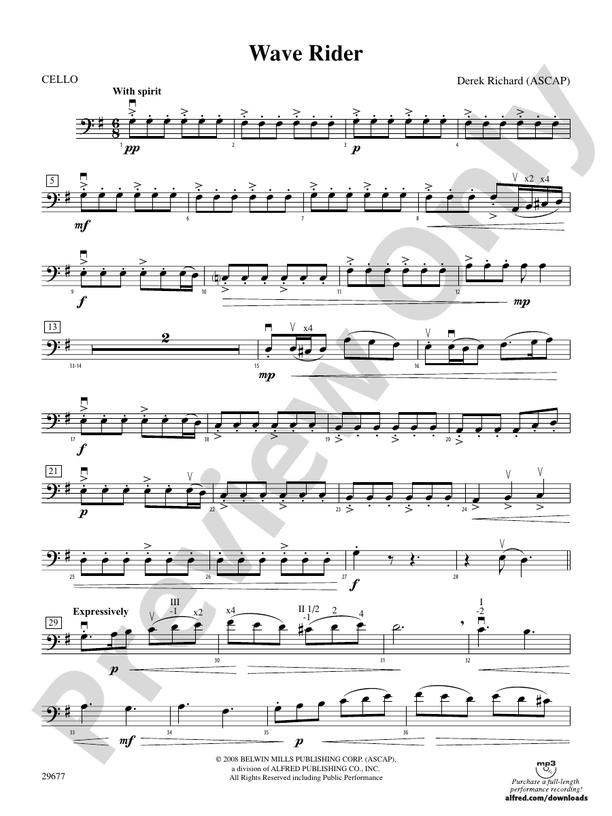 Wave Rider: Cello: Cello Part - Digital Sheet Music Download