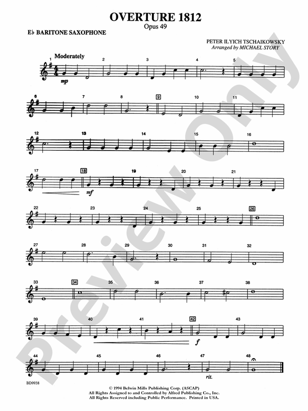 Overture 1812: E-flat Baritone Saxophone: E-flat Baritone Saxophone Part - Digital Sheet Music ...