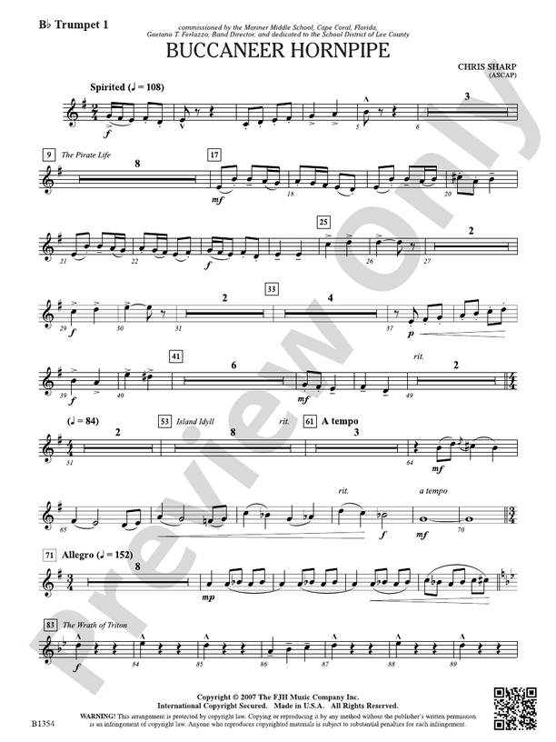 Buccaneer Hornpipe: B-flat Trumpet 1: B-flat Trumpet 1 Part: Chris ...