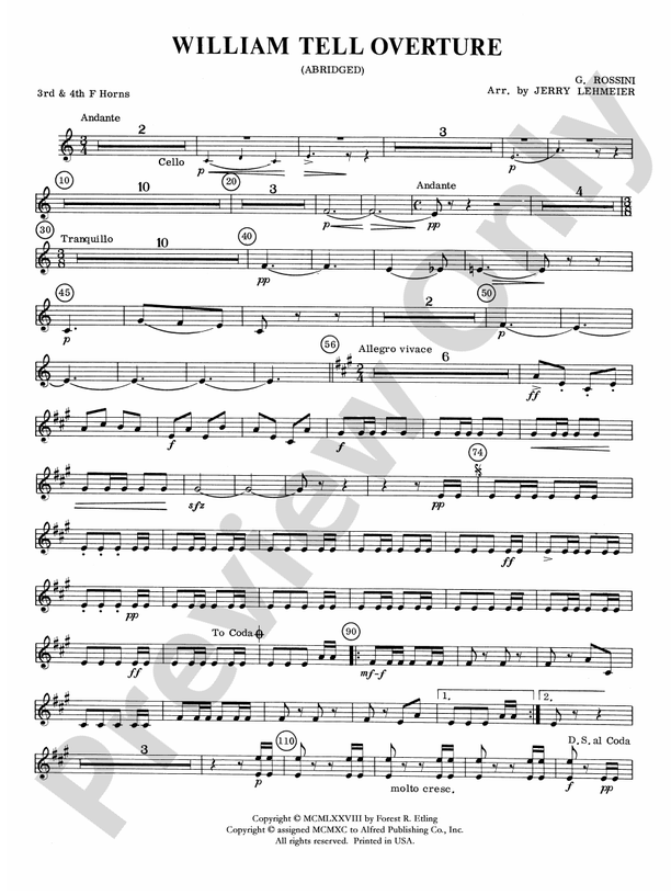 William Tell Overture: 3rd F Horn: 3rd F Horn Part - Digital Sheet ...