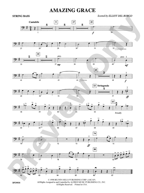 Amazing Grace: String Bass: String Bass Part - Digital Sheet Music Download