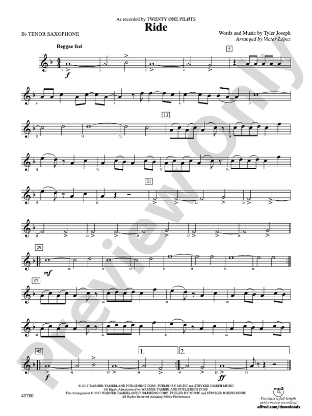 Ride: B-flat Tenor Saxophone: B-flat Tenor Saxophone Part - Digital ...
