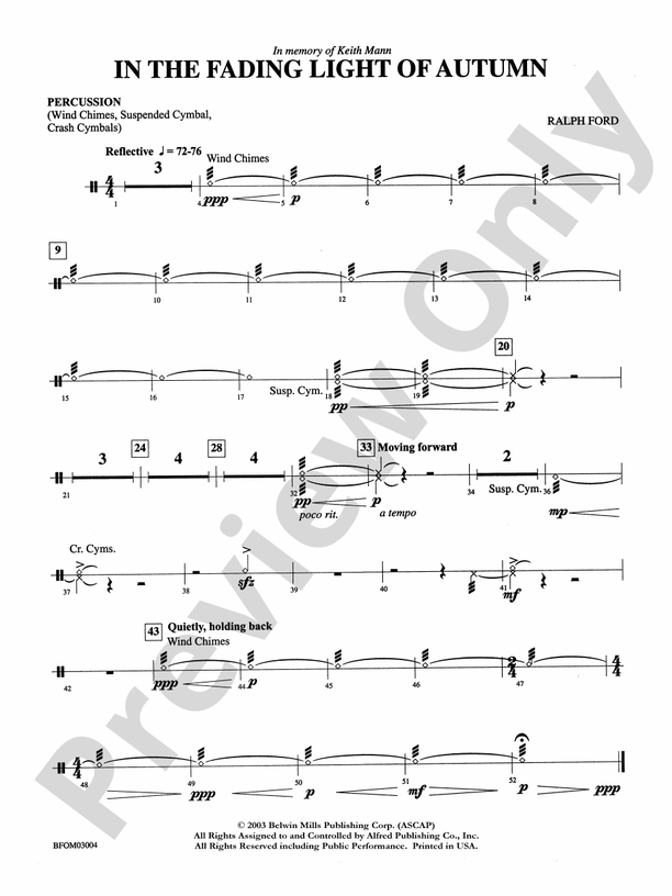 In the Fading Light of Autumn: 1st Percussion: 1st Percussion Part ...
