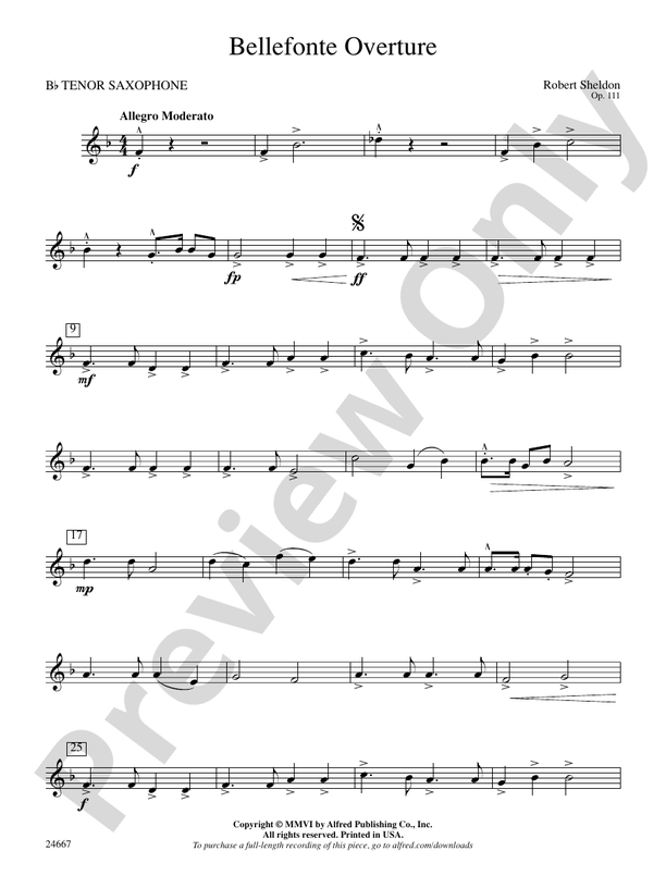 Bellefonte Overture: B-flat Tenor Saxophone: B-flat Tenor Saxophone Part - Digital Sheet Music ...