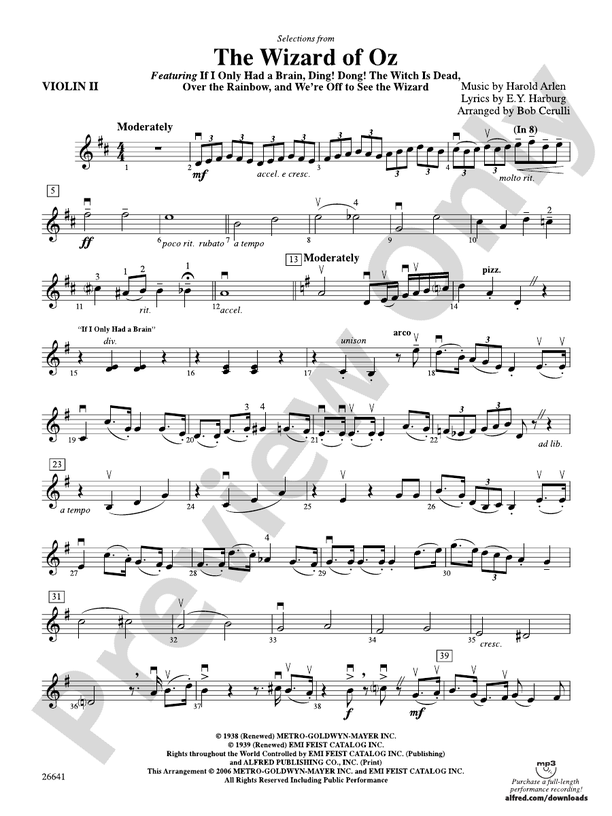 The Wizard of Oz: 2nd Violin: 2nd Violin Part - Digital Sheet Music ...