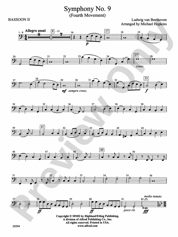 Symphony No. 9 (Fourth Movement): 2nd Bassoon: 2nd Bassoon Part - Digital Sheet Music Download