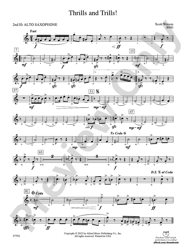 Thrills and Trills!: 2nd E-flat Alto Saxophone: 2nd E-flat Alto Saxophone Part - Digital Sheet ...