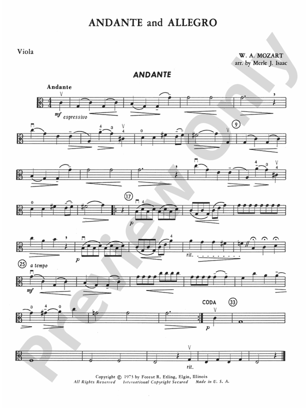 Andante and Allegro: Viola: Viola Part - Digital Sheet Music Download