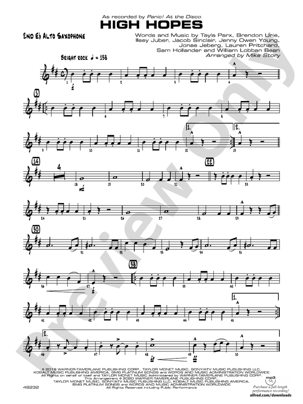 High Hopes: 2nd E-flat Alto Saxophone: 2nd E-flat Alto Saxophone Part - Digital Sheet Music Download