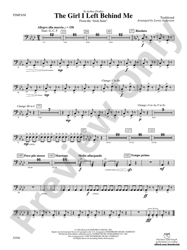 The Girl I Left Behind Me (from the Irish Suite): Timpani: Timpani Part ...