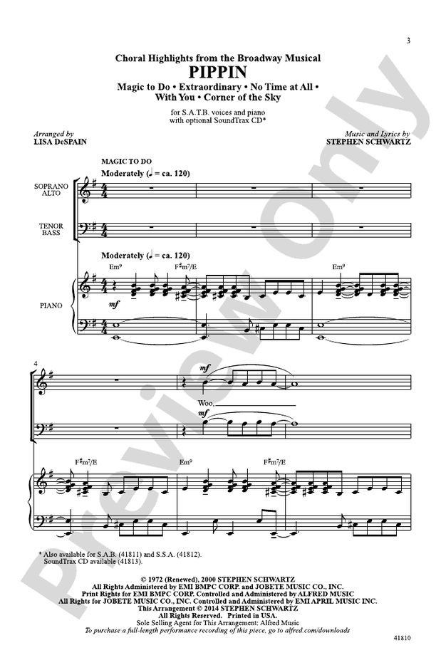 Pippin: Choral Highlights: SATB Choral Octavo: Stephen Schwartz - Digital Sheet Music Download