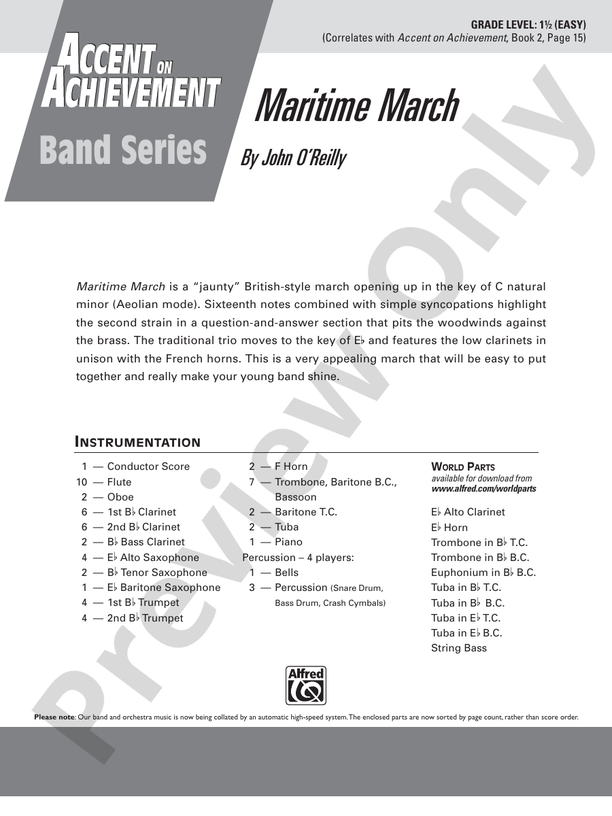 Maritime March: Concert Band Conductor Score & Parts: John O'Reilly ...