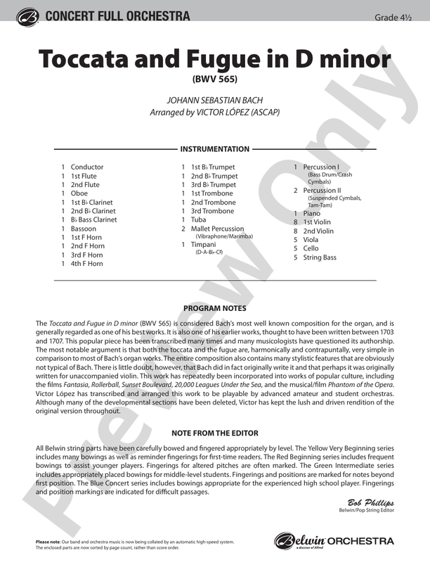 Toccata and Fugue in D Minor: Score: Full Orchestra Score - Digital ...