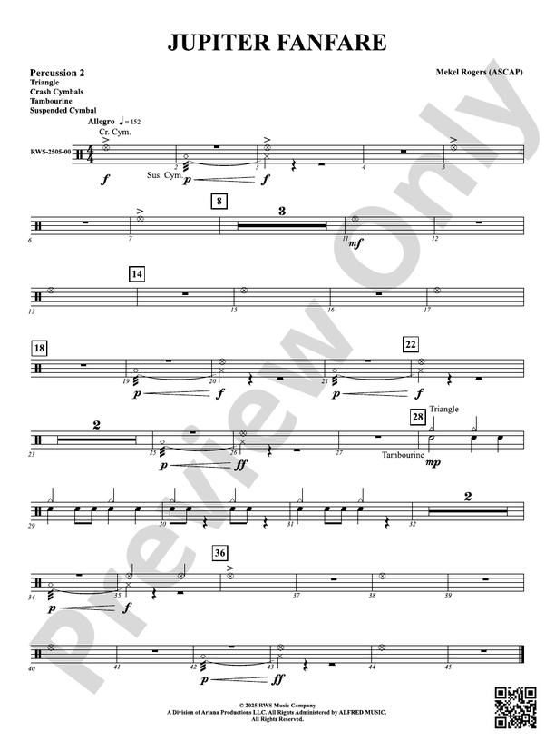 Jupiter Fanfare: 2nd Percussion: 2nd Percussion Part: Mekel Rogers - Digital Sheet Music Download