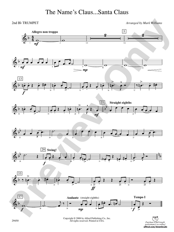 The Name's Claus ... Santa Claus: 2nd B-flat Trumpet: 2nd B-flat Trumpet Part - Digital Sheet ...