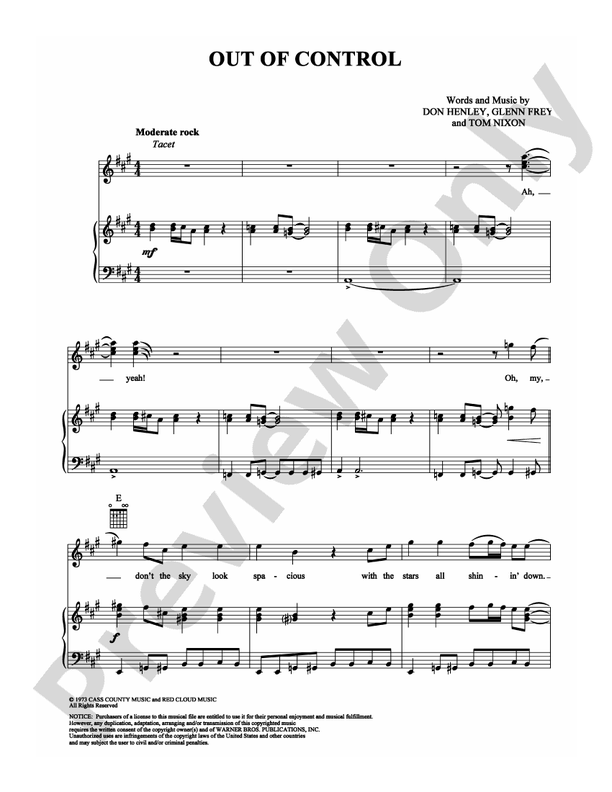 Out of Control: Piano/Vocal/Chords: Eagles - Digital Sheet Music Download