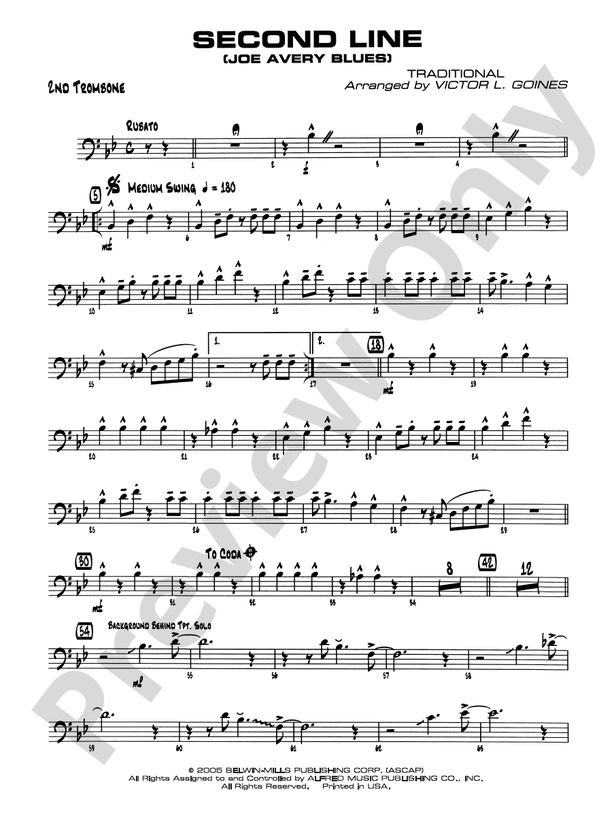 Second Line (Joe Avery Blues): 2nd Trombone: 2nd Trombone Part - Digital Sheet Music Download