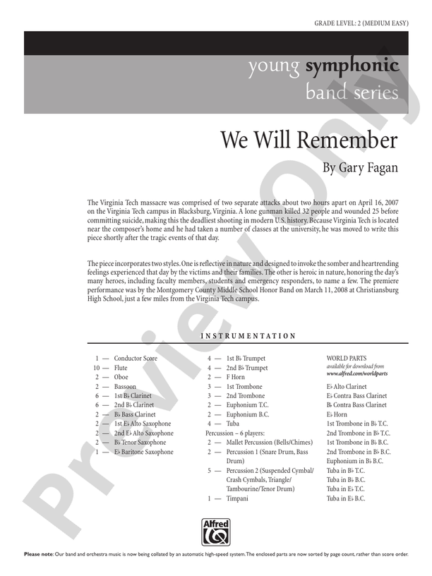 We Will Remember: Score: Concert Band Score - Digital Sheet Music Download