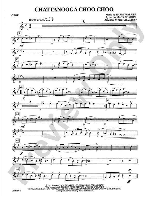Chattanooga Choo Choo: Oboe: Oboe Part - Digital Sheet Music Download
