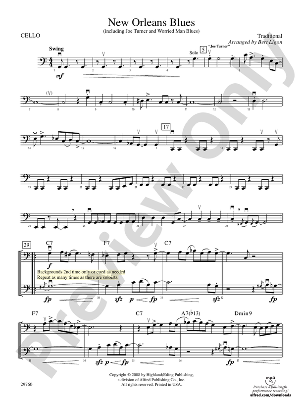 New Orleans Blues: Cello: Cello Part - Digital Sheet Music Download
