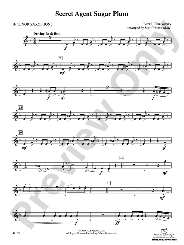 Secret Agent Sugar Plum: B-flat Tenor Saxophone: B-flat Tenor Saxophone Part - Digital Sheet ...