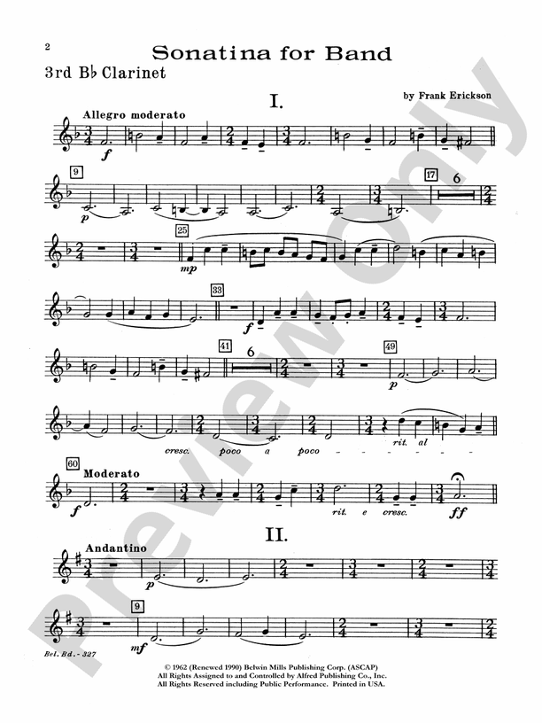 Sonatina for Band: 3rd B-flat Clarinet: 3rd B-flat Clarinet Part ...