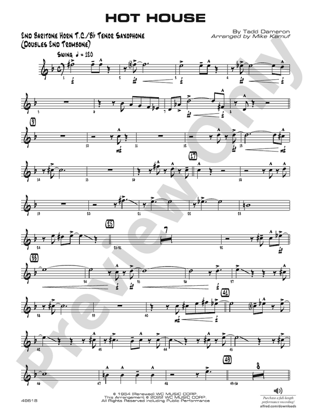Hot House: 2nd Baritone T.C.: 2nd Baritone T.C. Part - Digital Sheet Music Download