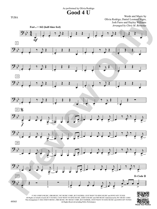 Good 4 U: Tuba: Tuba Part - Digital Sheet Music Download